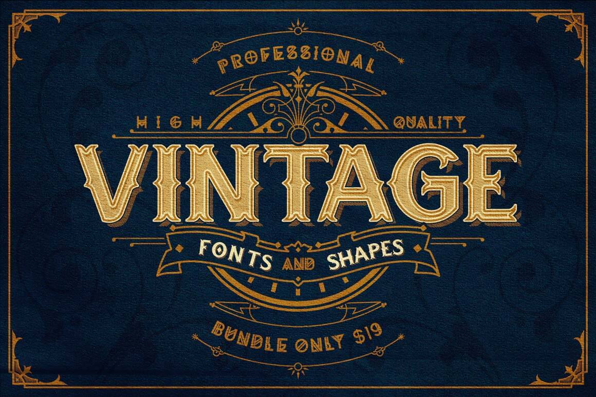 LAST CHANCE Professional High Quality Vintage Fonts And Shapes Bundle 