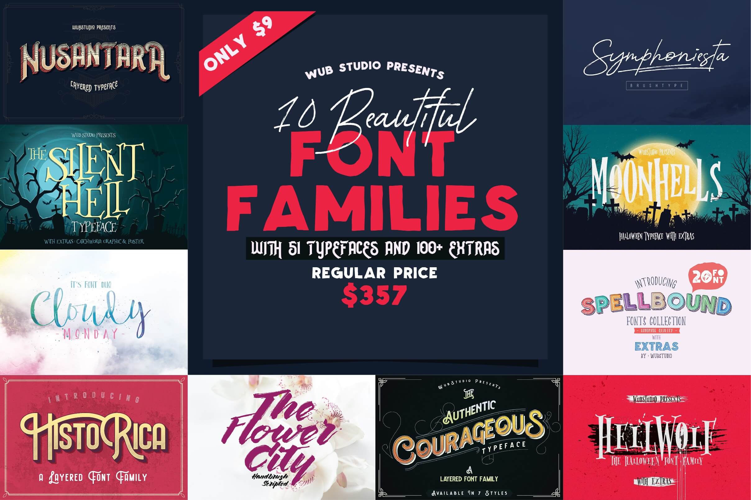 Wub Studio Font Bundle 10 Font Families 150 Fonts And Extras Only 